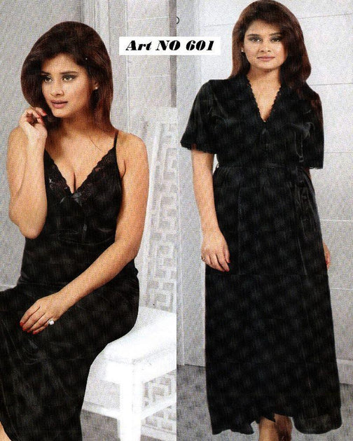 Honeymoon Nighty - FL-601 - Black Flourish 2 Piece Nightwear - Online ...