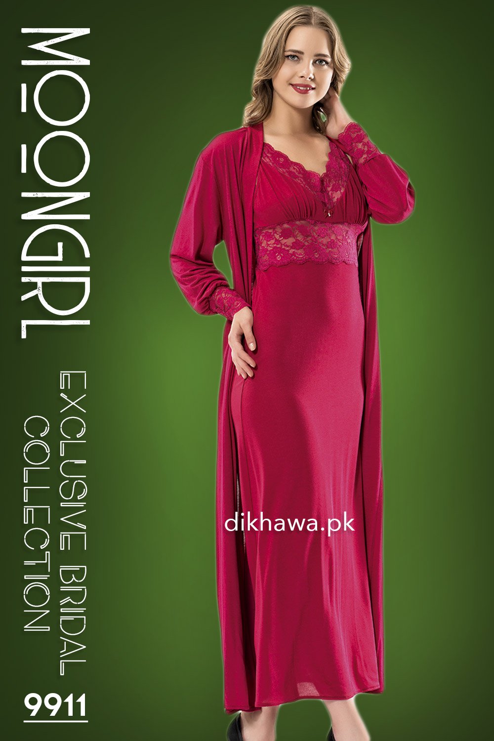 Moongirl - Exclusive Bridal Wedding Nightwear 2Pc Long Nighty Set with ...