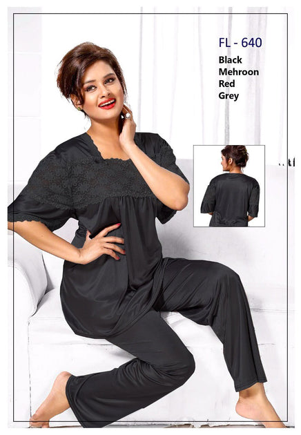 2 Pcs FL-640 - Black Flourish Exclusive Bridal Nighty Set Collection ...