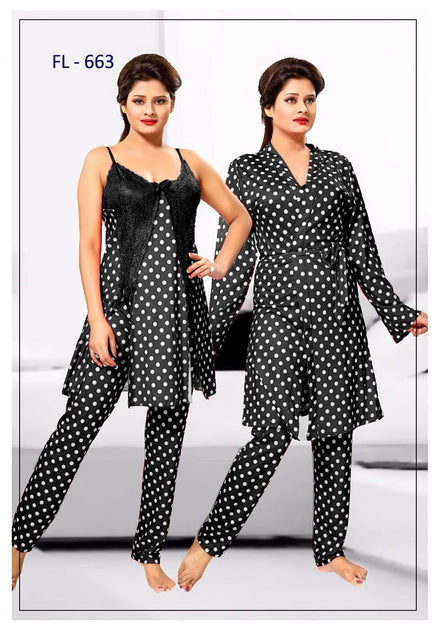 3 Pcs FL-663 - Black Flourish Exclusive Bridal Nighty Set Collection ...