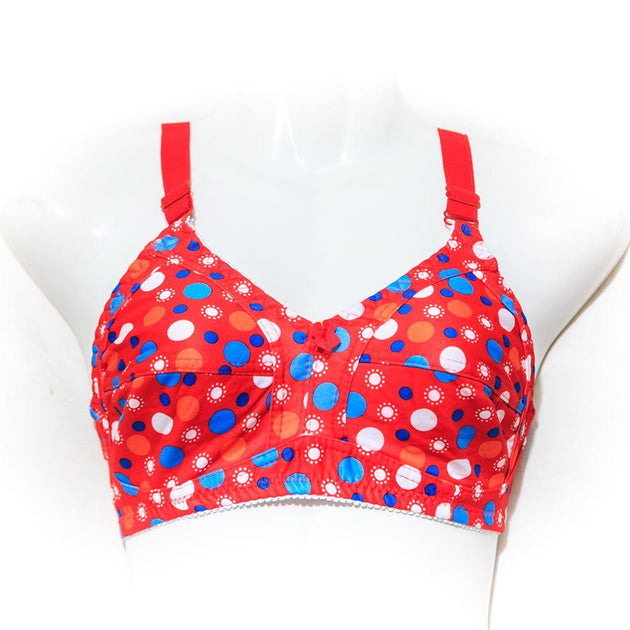 Plus Size Polka Dotted Cotton Bra - Non Padded - Non Wired - Red ...