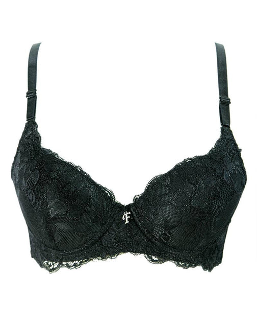 Black Net Embroidered Flourish Bra - Single Padded Underwired Bra ...