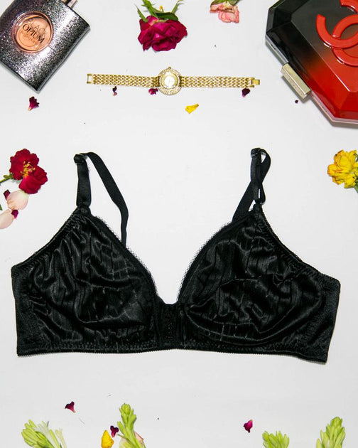 Soft Cotton Silk Self Design Non Wired-Non Padded Basic Bra - Black ...