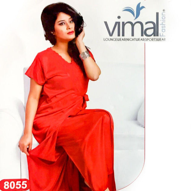 2 Pcs Wedding Nighty Set with Gown - V8055 - Satin Silk Nighty by Vimal ...