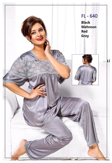 2 Pcs FL-640 - Grey Flourish Exclusive Bridal Nighty Set Collection ...