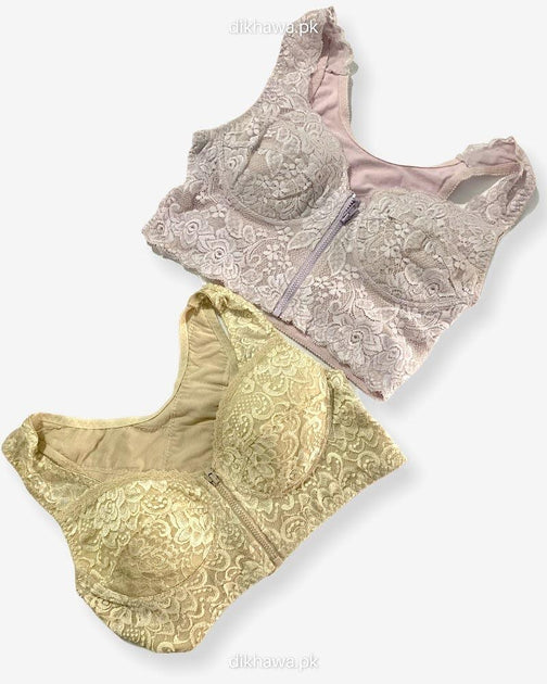 Pack of 2 - Front Open Bra with Button - Non Padded Non Wired Bra ...