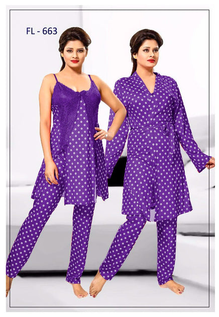 3 Pcs FL-663 - Purple Flourish Exclusive Bridal Nighty Set Collection ...