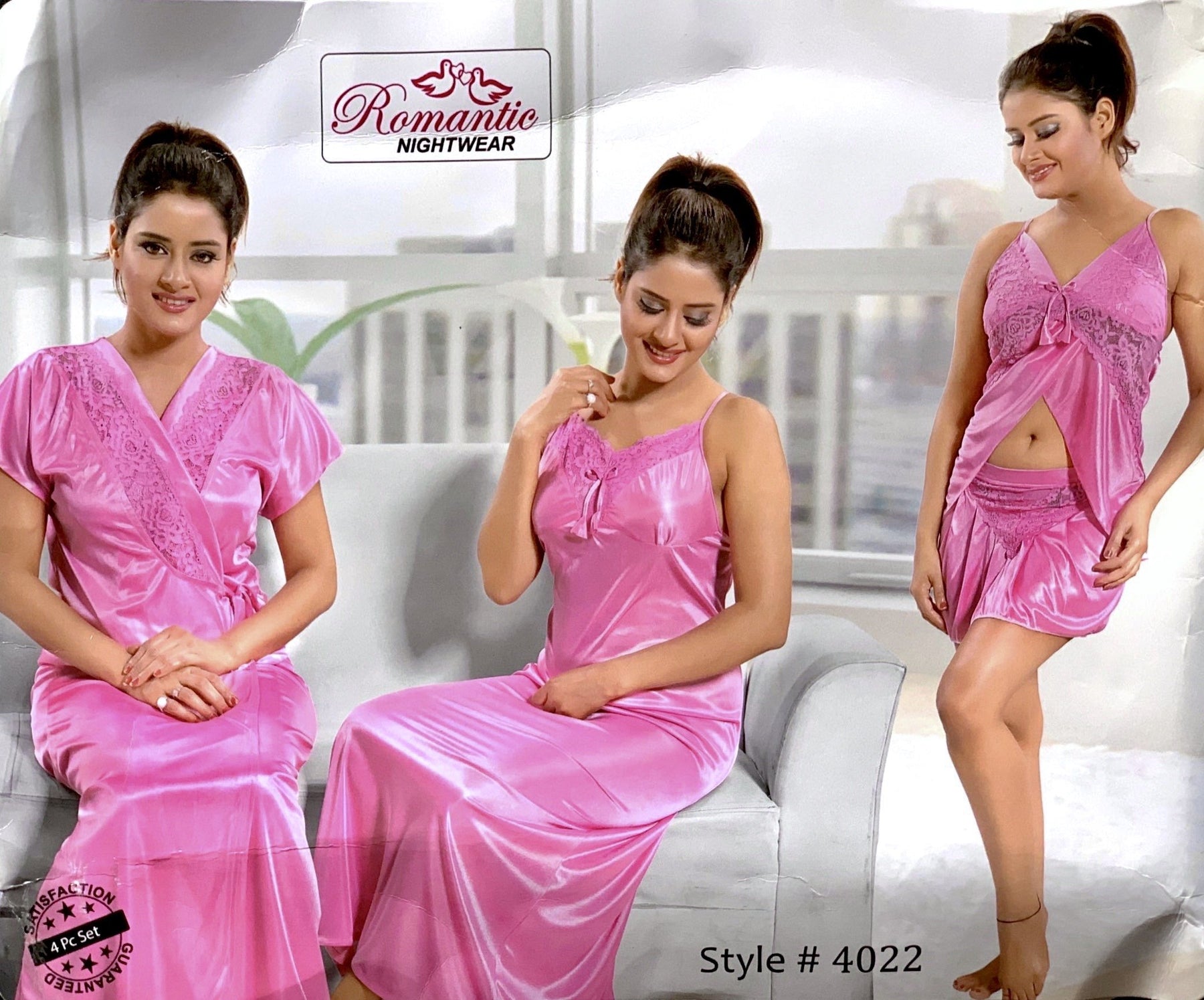 Romantic Nightwear - 4Pcs Bridal Nighty Sets - 4022 - Long Nighty with ...
