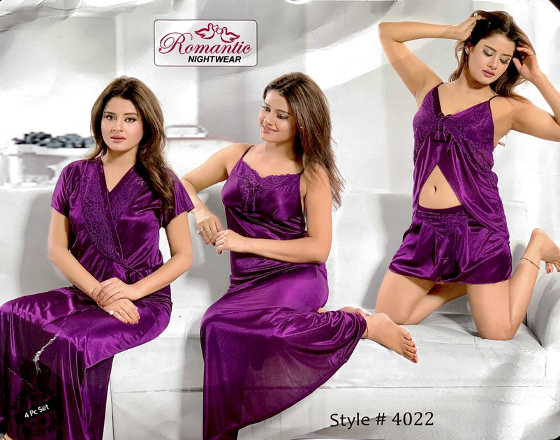 Romantic Nightwear - 4Pcs Bridal Nighty Sets - 4022 - Long Nighty with ...